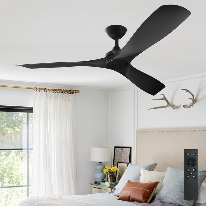 52 Inch Black Modern Ceiling Fan No Light 3 Blades Ceiling Fan with ...