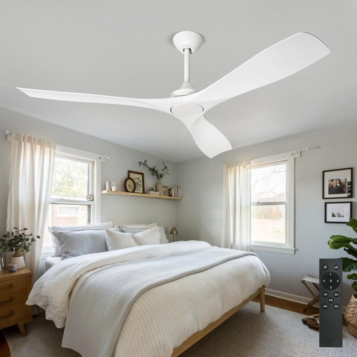 52 Inch Black Modern Ceiling Fan No Light 3 Blades Ceiling Fan with ...