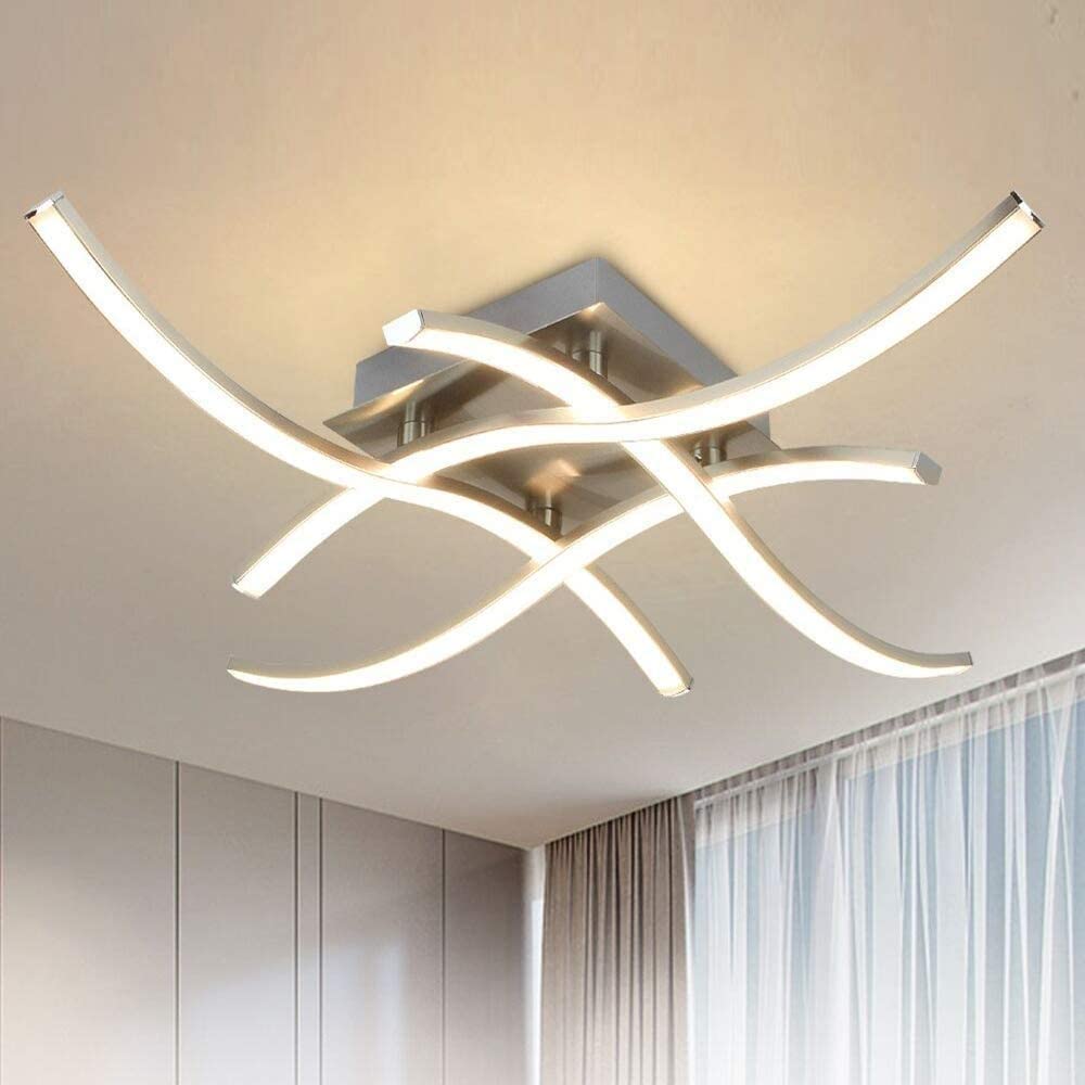 Curved Nickel Ceiling Lighting Integrated LED Elegantly Curved Pendant