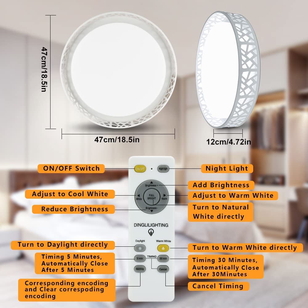 DINGLILIGHTING DLLT 35W LED Ceiling Light Dimmable Modern White Ceiling ...