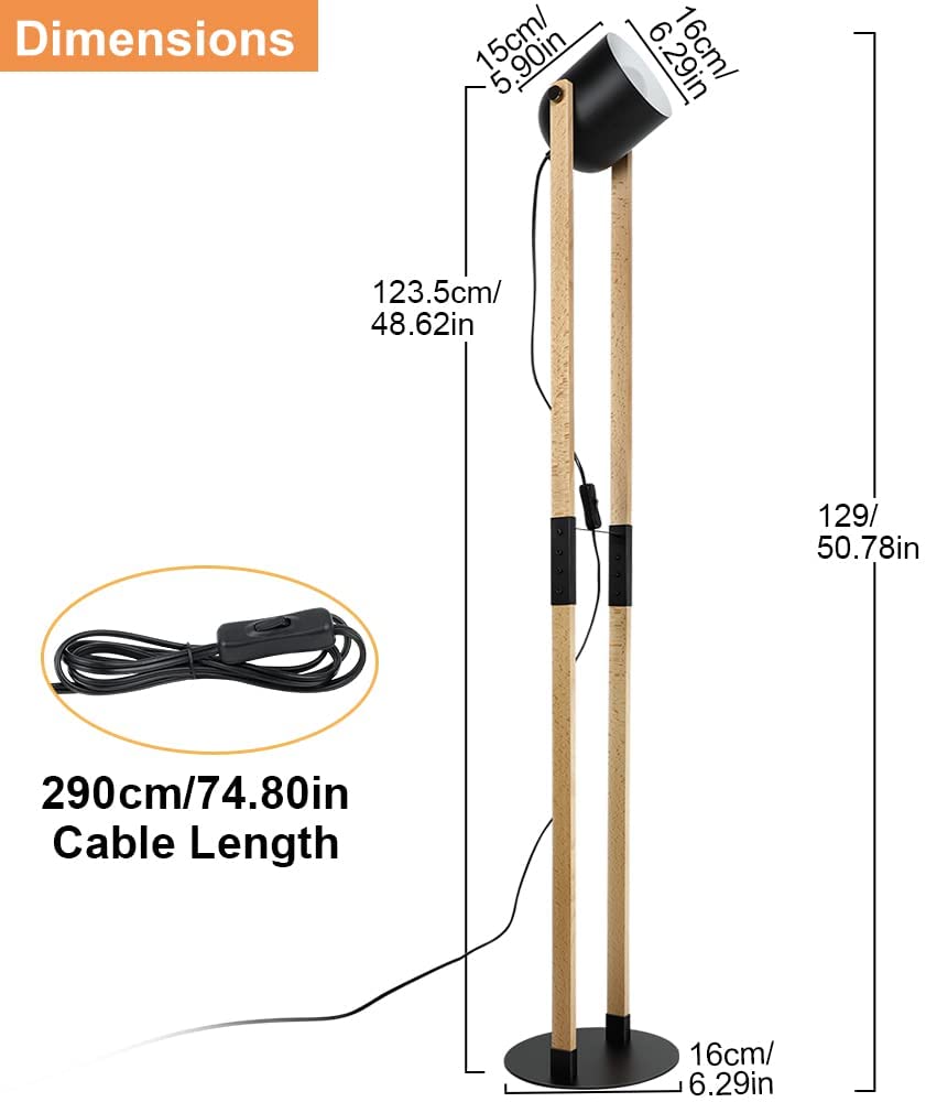Depuley Modern Metal Wooden Floor Lamps for Living Room, 360° Heads ...